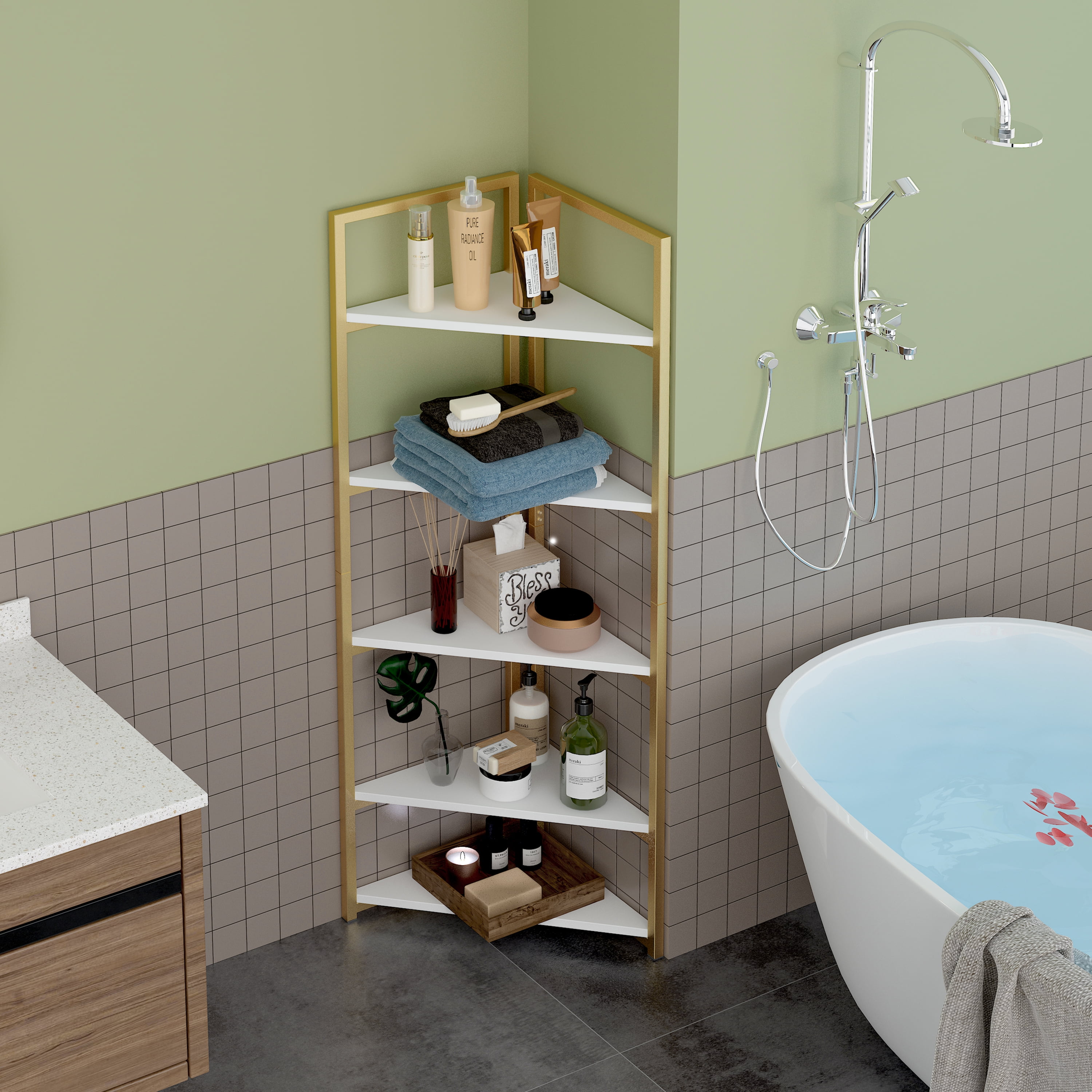 Resenkos 5-Tier Kitchen triangular Rack, Cookware Stand Storage ...