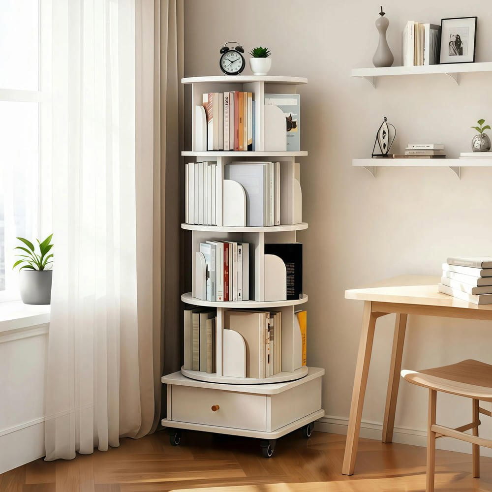 Resenkos 5-Tier Rotating Bookshelf - 360° Display Round Spinning Design ...