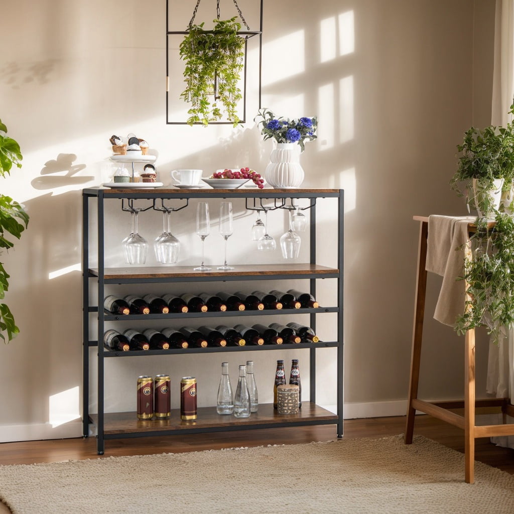Resenkos 5-tier Wine Rack Table with Glasses Holder, Wine Storage Racks ...