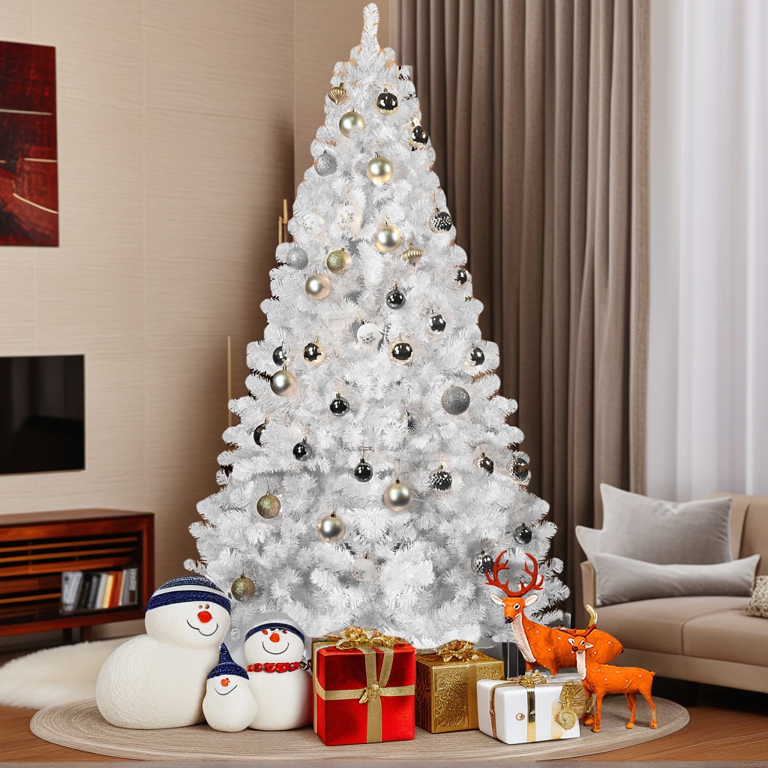 Resenkos 5ft White Hinged Artificial Christmas Tree with Realistic ...