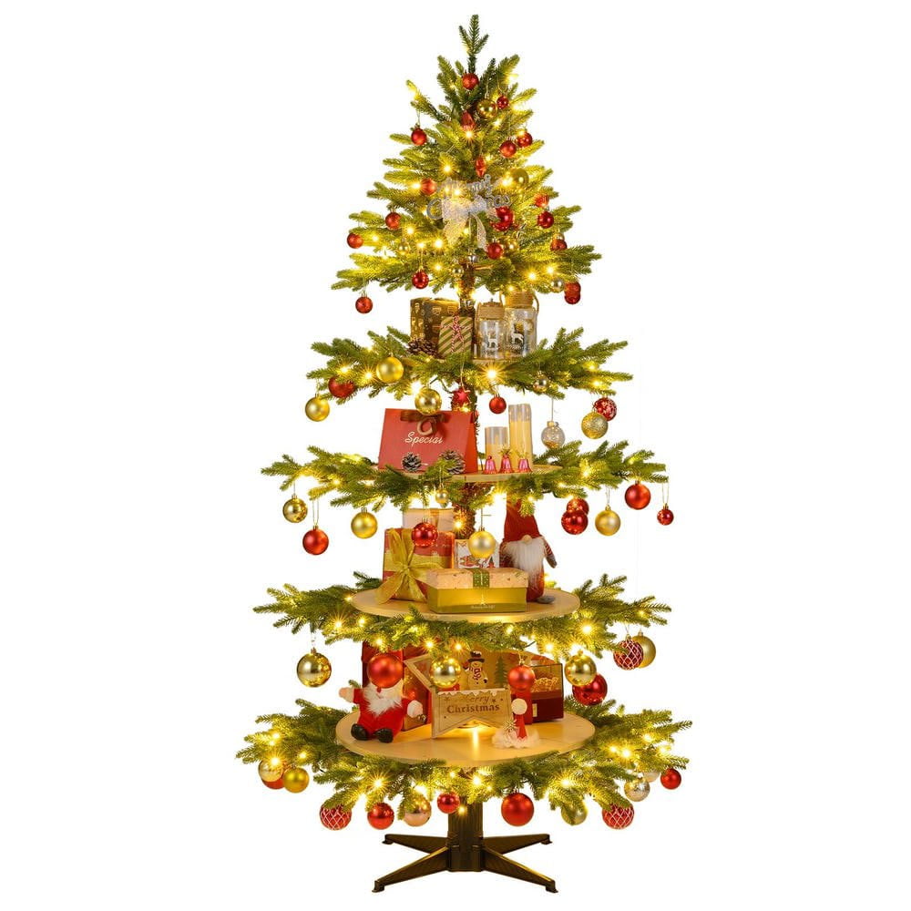 Resenkos 6.4-Ft Rotating 4-Tier Christmas Tree - 280 Branch Tips & 220 ...