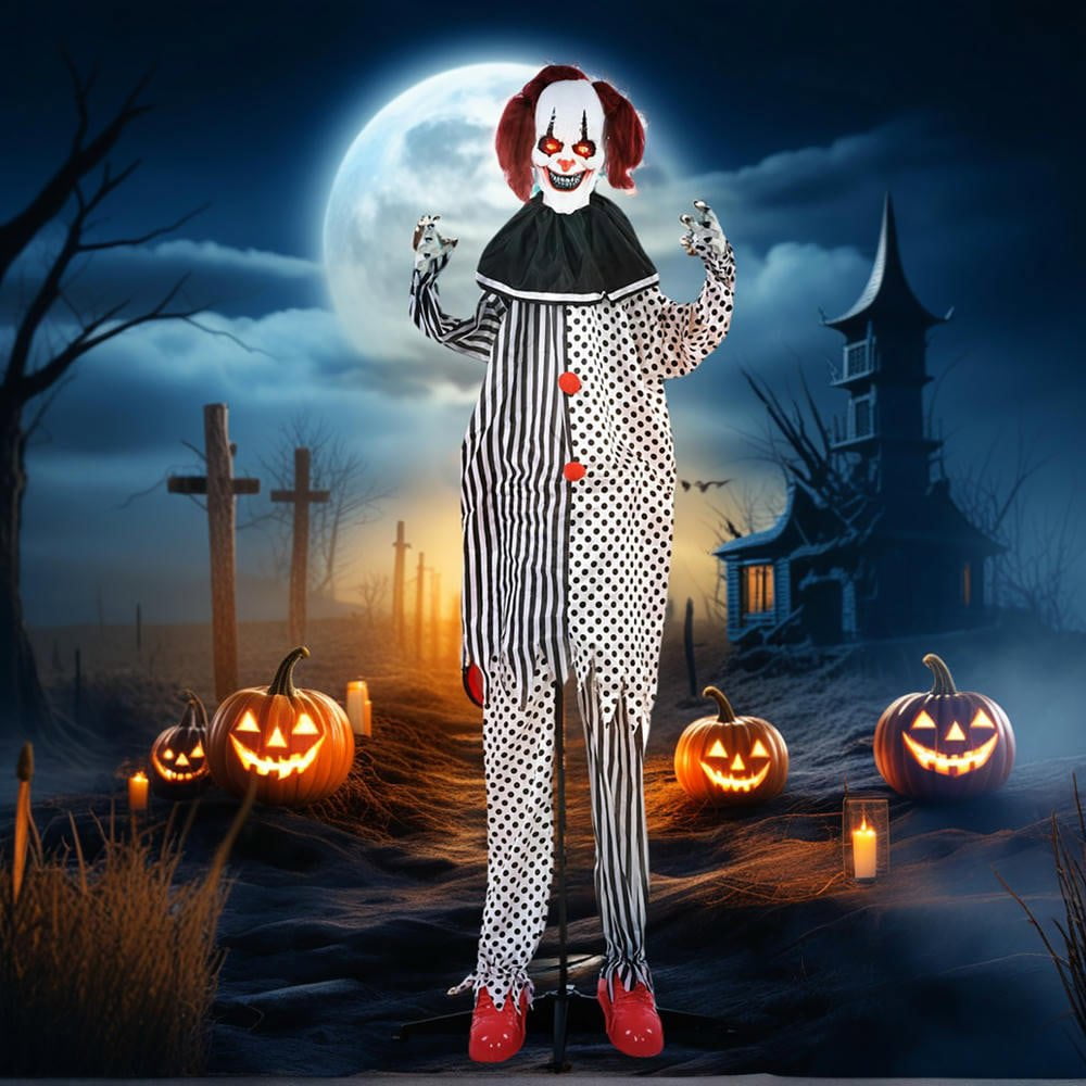 Resenkos 6' Clown Animatronic, Life Size Red-Haired Outdoor Halloween ...