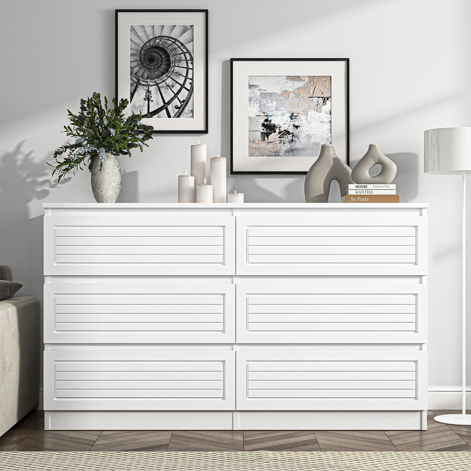 Resenkos Solid Wooden 6-Drawer Long Dresser, Deep Storage Chest for ...