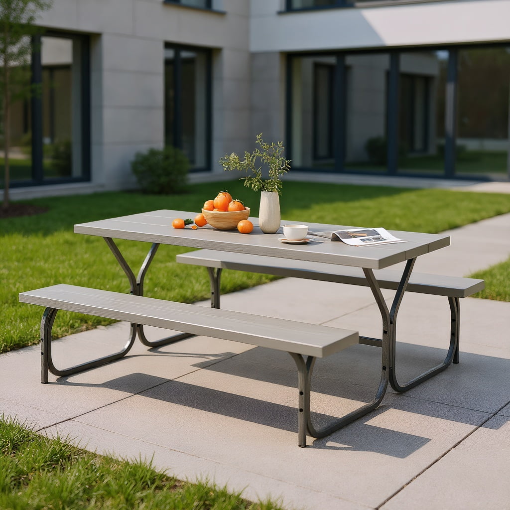 Resenkos 6 Feet Picnic Table Bench Set with HDPE Tabletop for 8 Person ...
