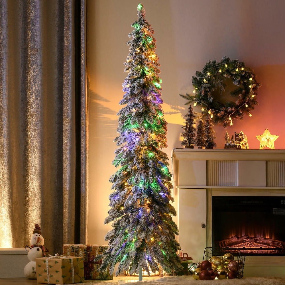 Resenkos 6' Slim Artificial Christmas Tree with Snow-Frosted Branches ...