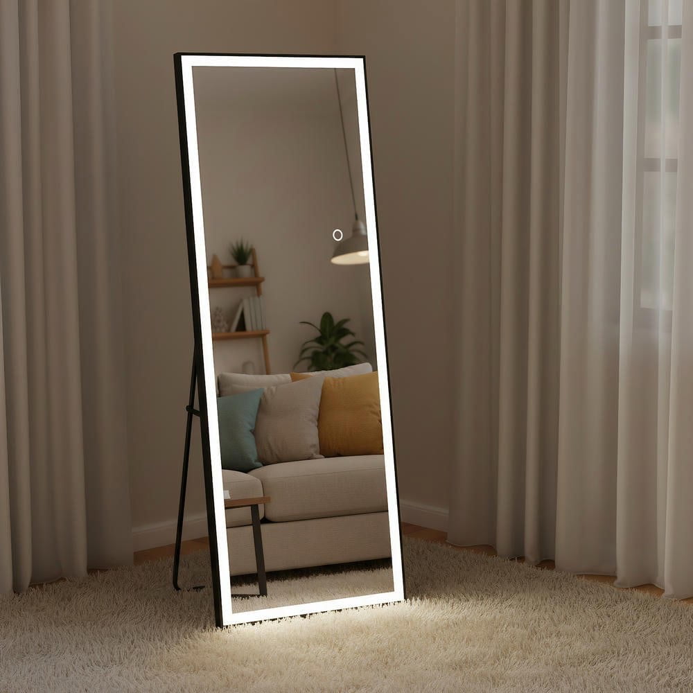 Resenkose 65x22 Inch Tall Rectangle LED Wall Mirror with Black Metal ...