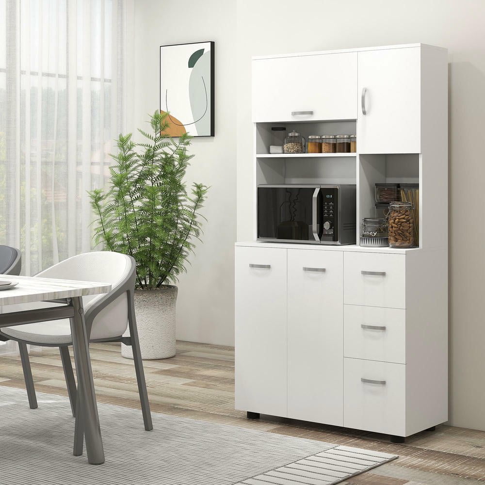 Resenkos 66-Inch Kitchen Buffet and Hutch with Pull-Up Door and 3 ...