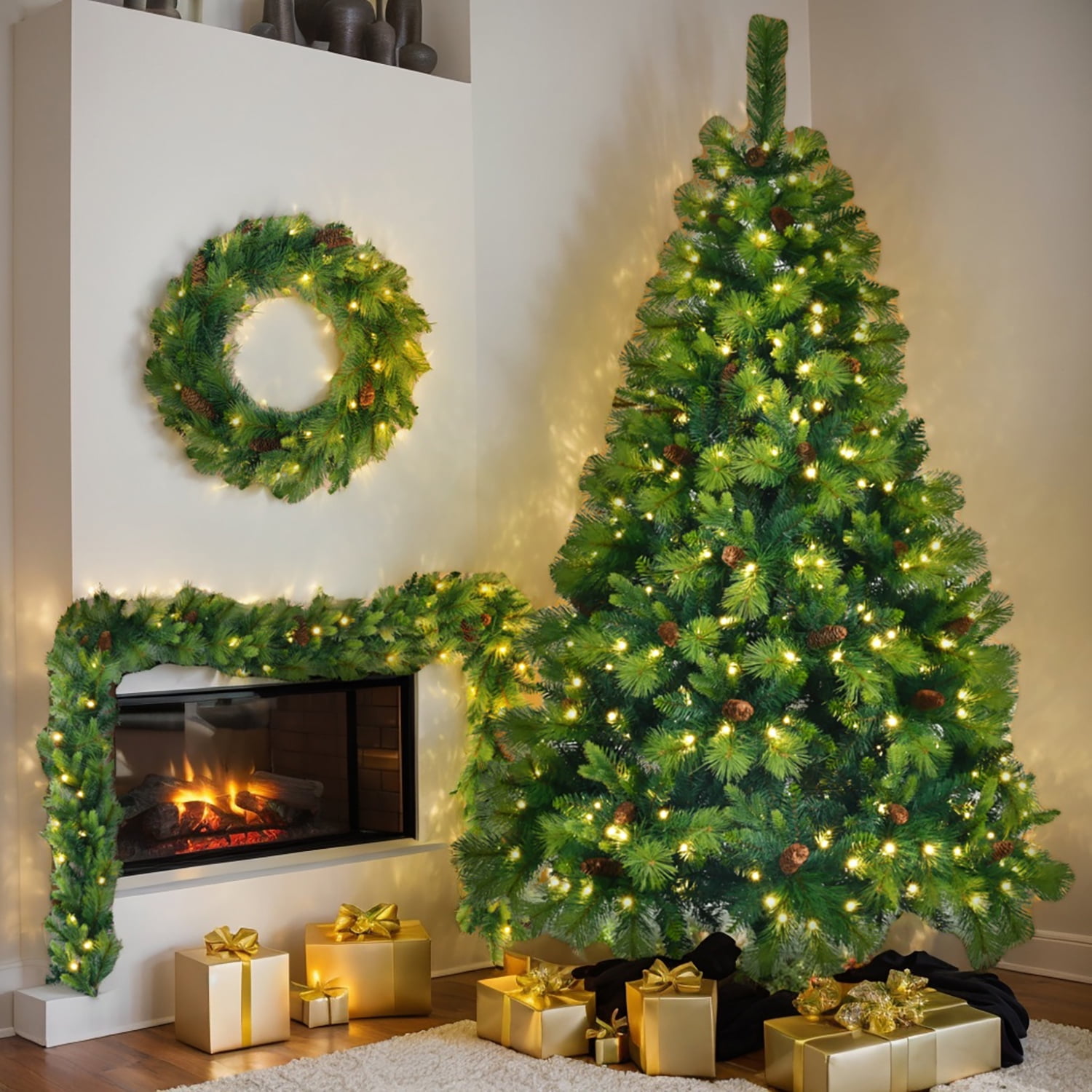 Resenkos 6FT Grass Green Christmas Tree, Large Branches Pine Tree, Pre ...