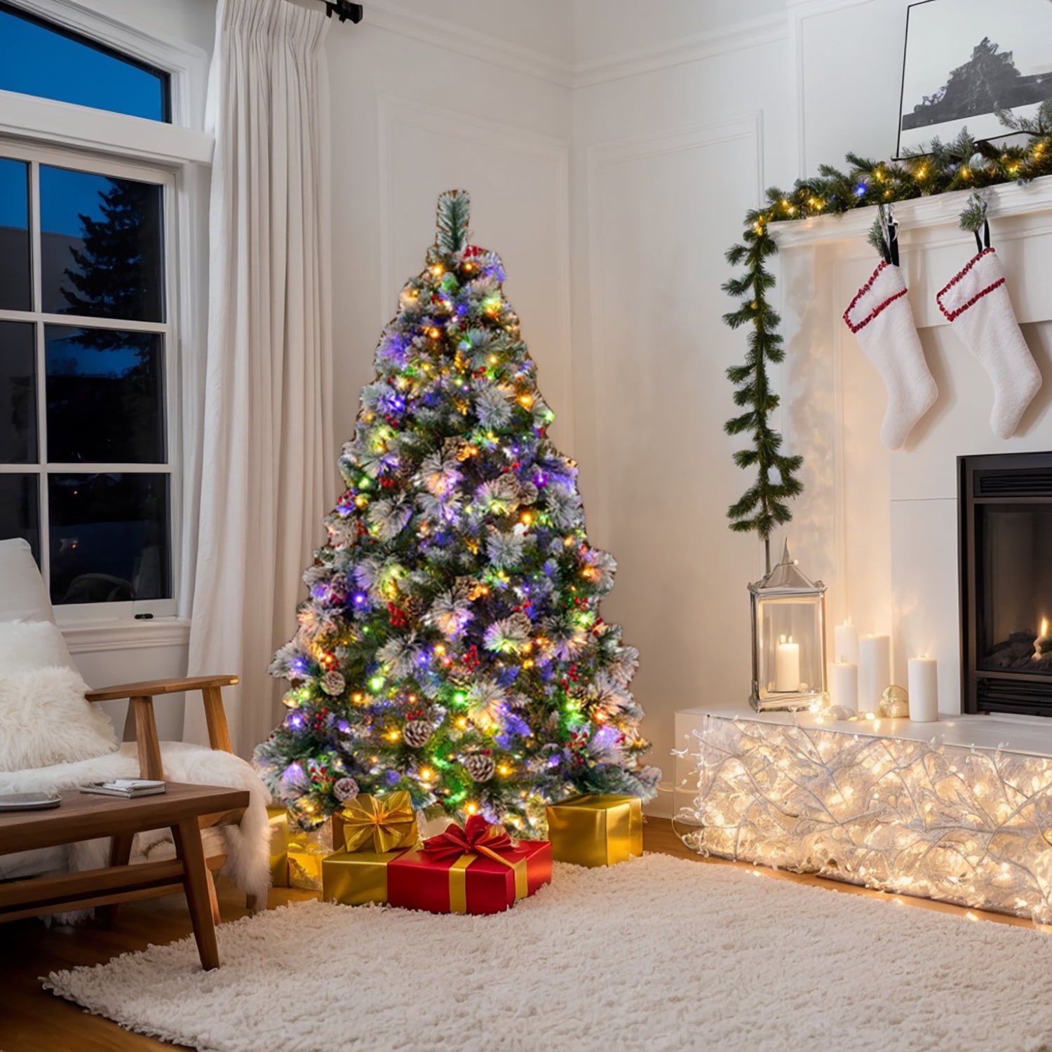 Resenkos 6ft Pre-Lit Christmas Tree - 55 Red Berries 55 Pine Cones ...