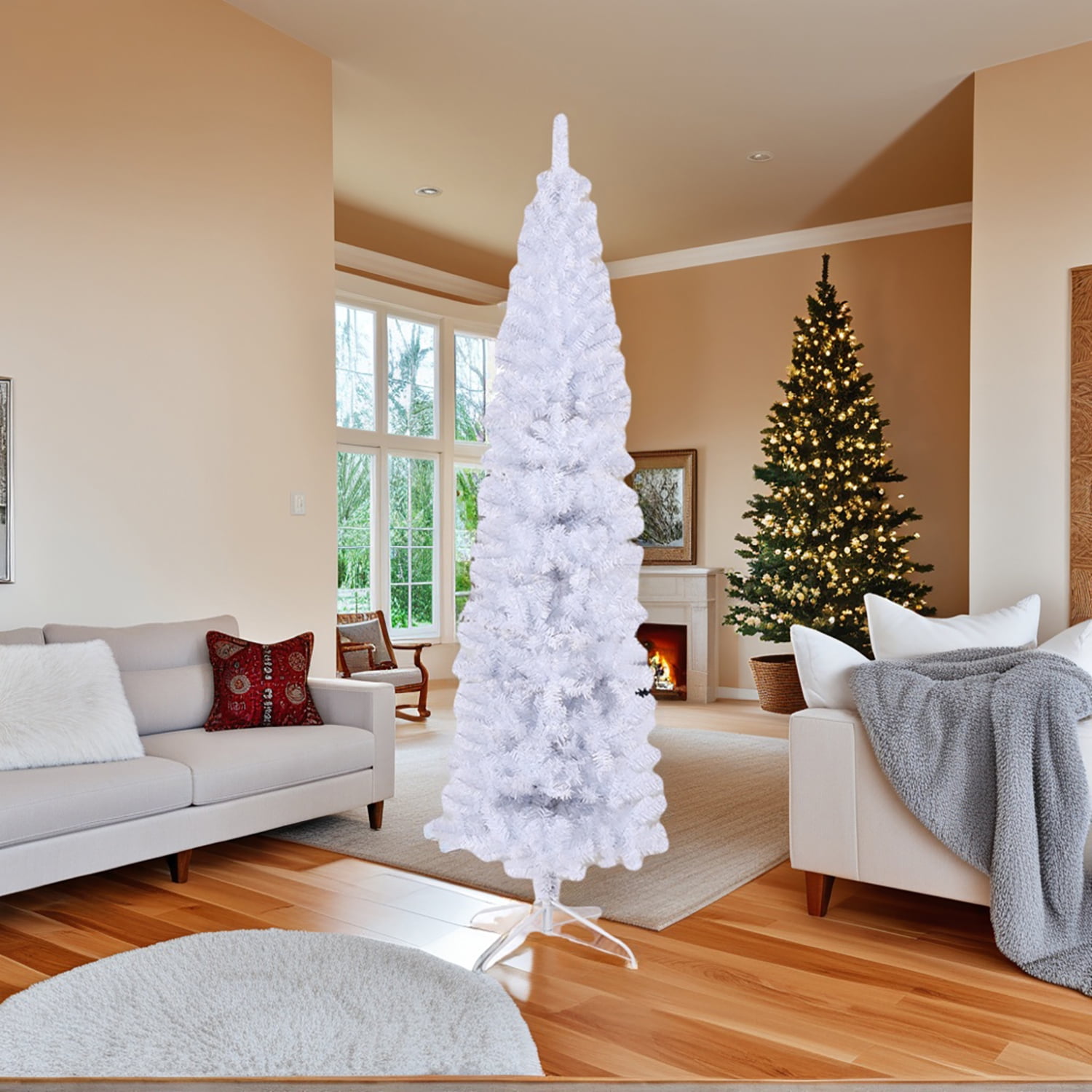 Resenkos 7.5ft Slim White Artificial Christmas Tree with Foldable Metal ...