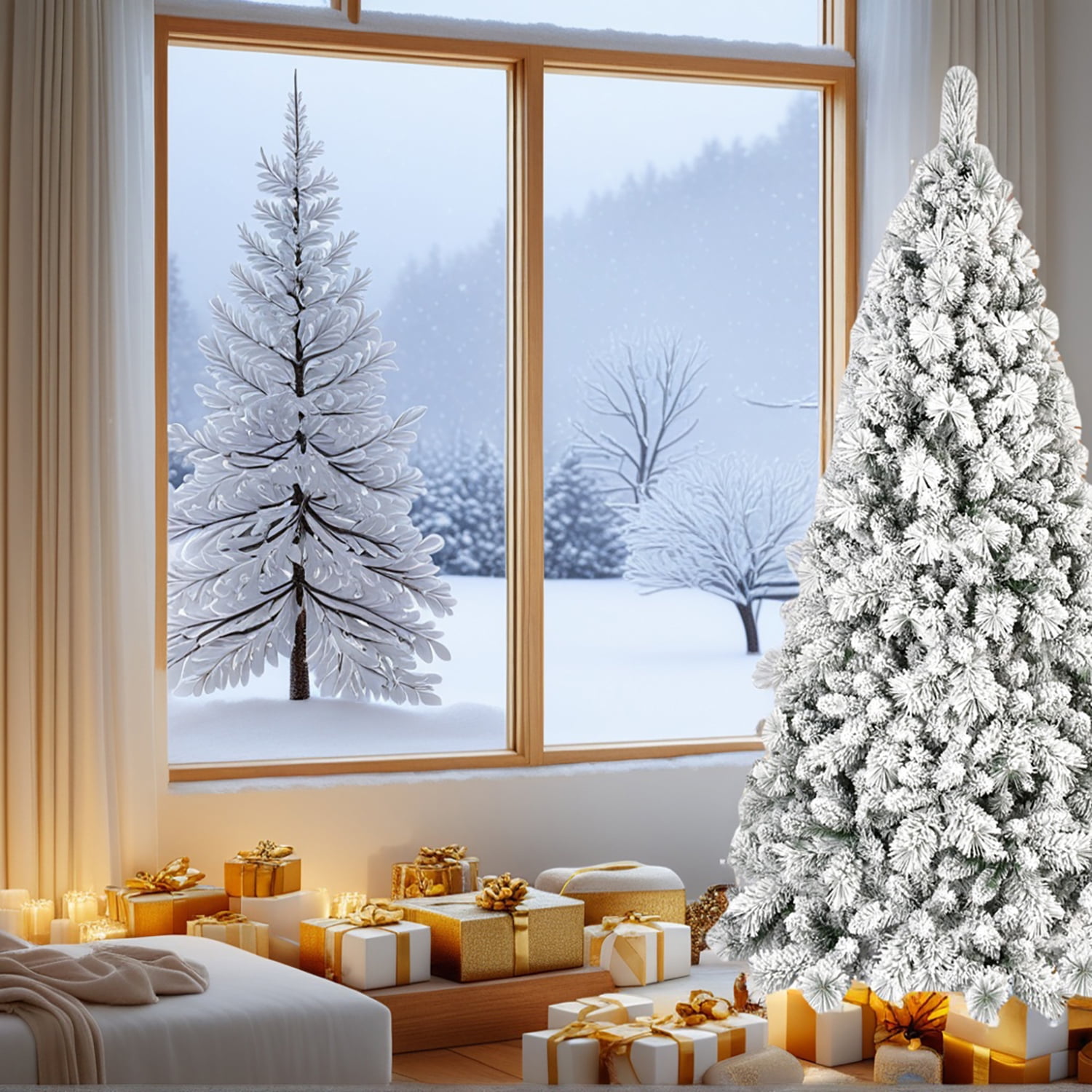 Resenkos 7.5ft Flocked Artificial Christmas Tree with Premium Hinged ...