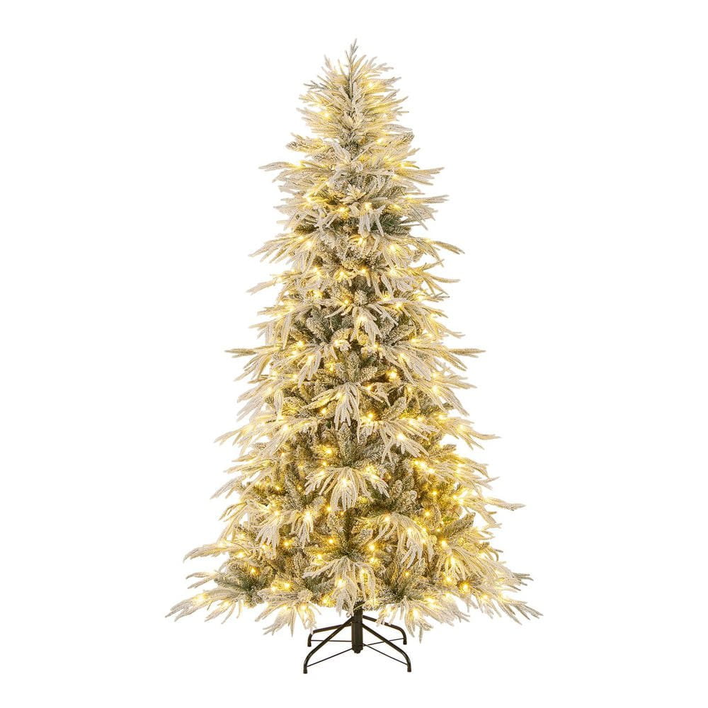 Resenkos 7-Ft Pre-Lit Snow Flocked Artificial Christmas Tree with Warm ...