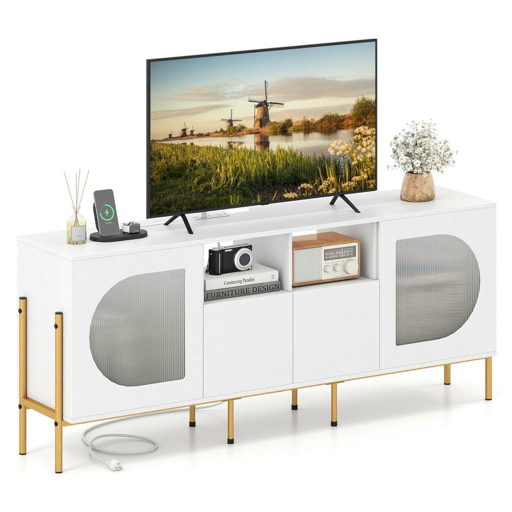 Resenkos 70-Inch Media Console with Outlets, Drawers, and Open Shelves ...