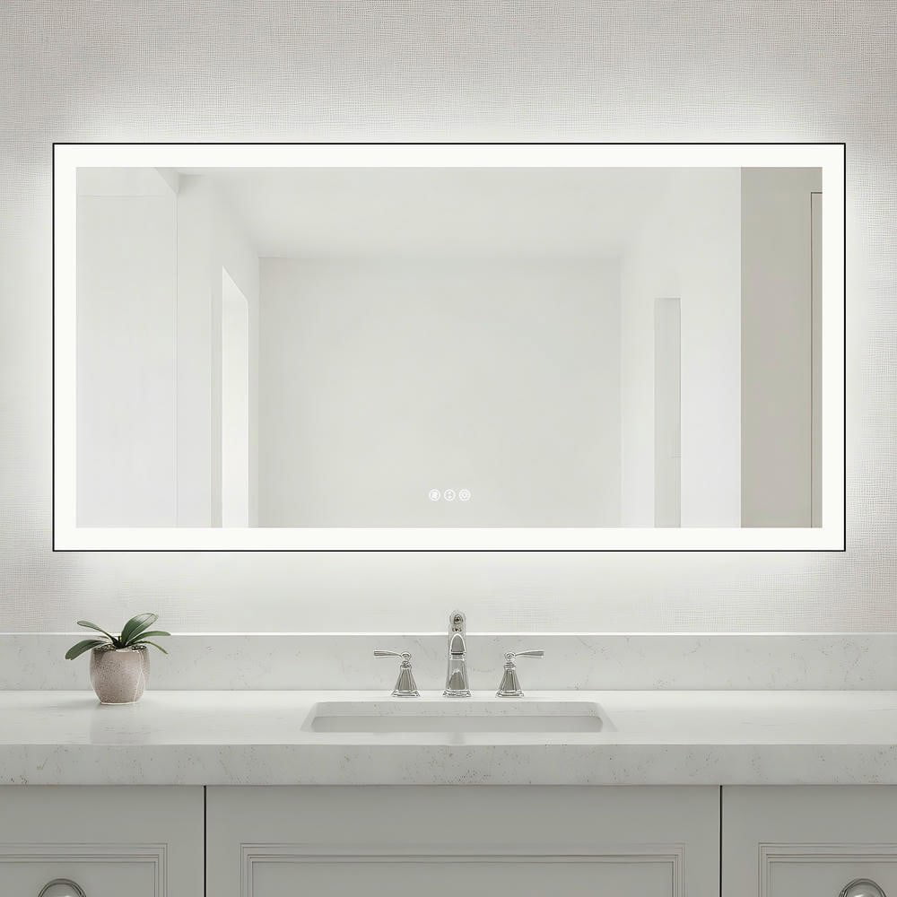 Resenkos 72x36 Inch Wall-to-Wall Rectangle LED Bathroom Mirror - Sleek ...