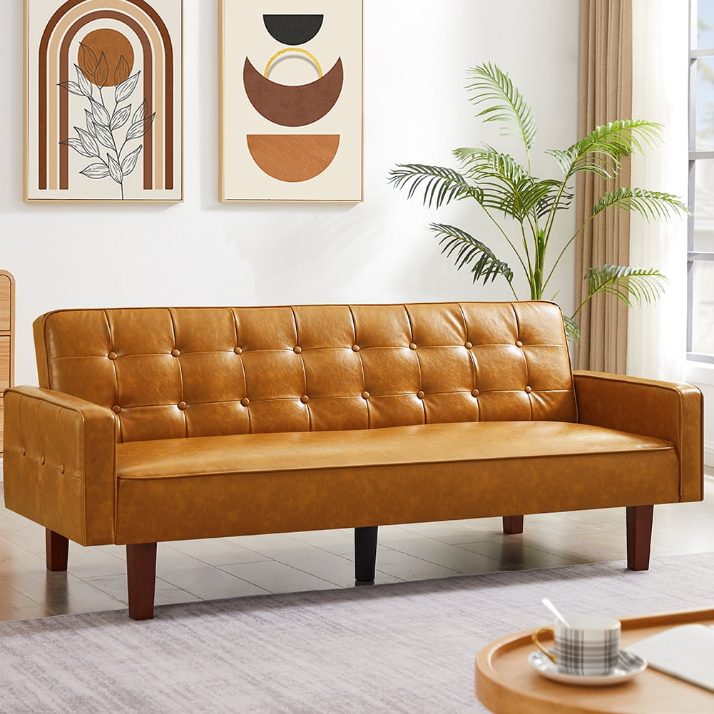 "Resenkos 75"" Faux PU Leather Convertible Futon Couch, Small Space ...