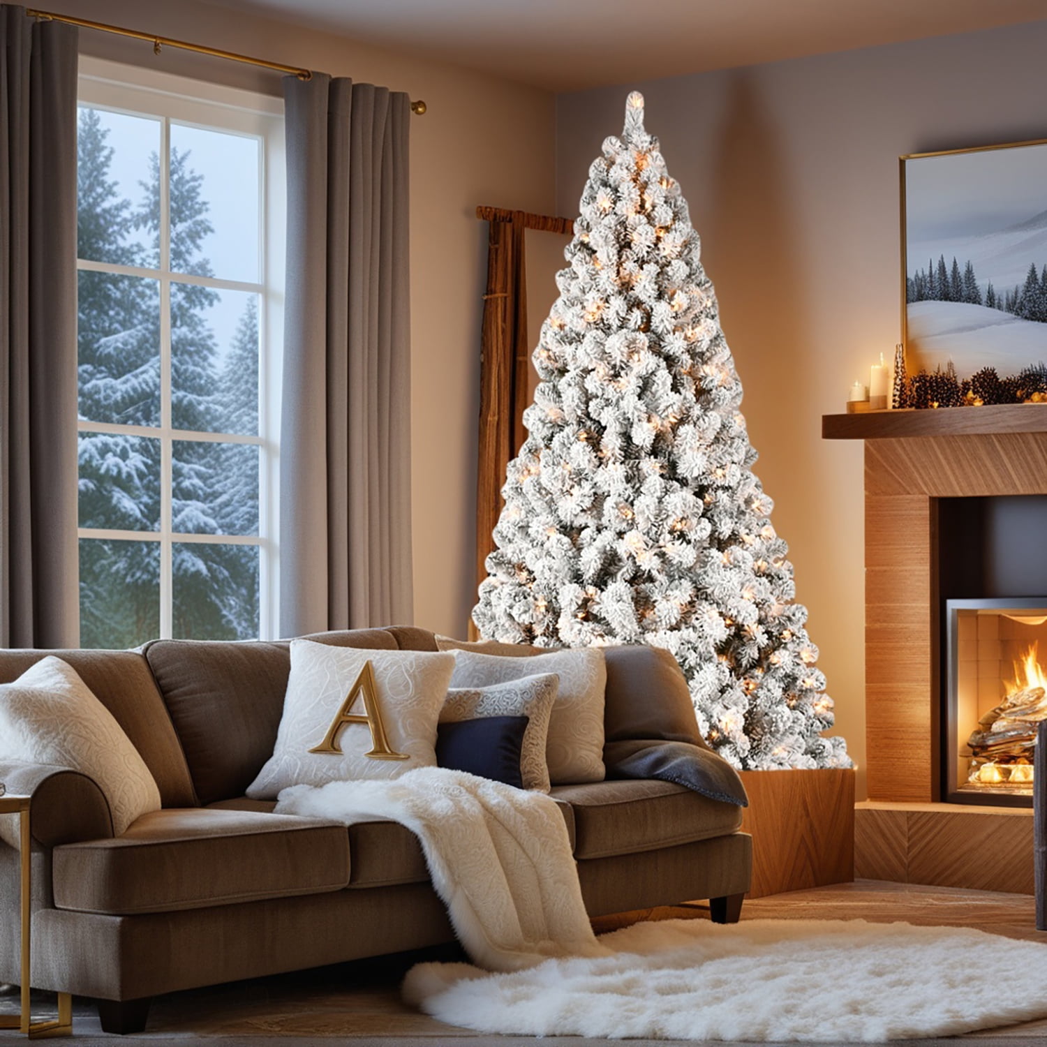 Resenkos 7ft Pre-Lit Flocked Christmas Tree with Snow Tips & Easy Setup ...