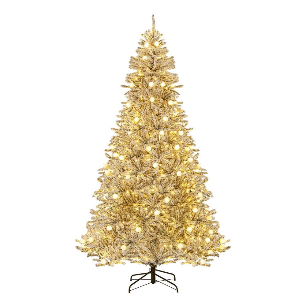Resenkos 8-Ft Pre-Lit Snow Flocked Artificial Christmas Tree with ...