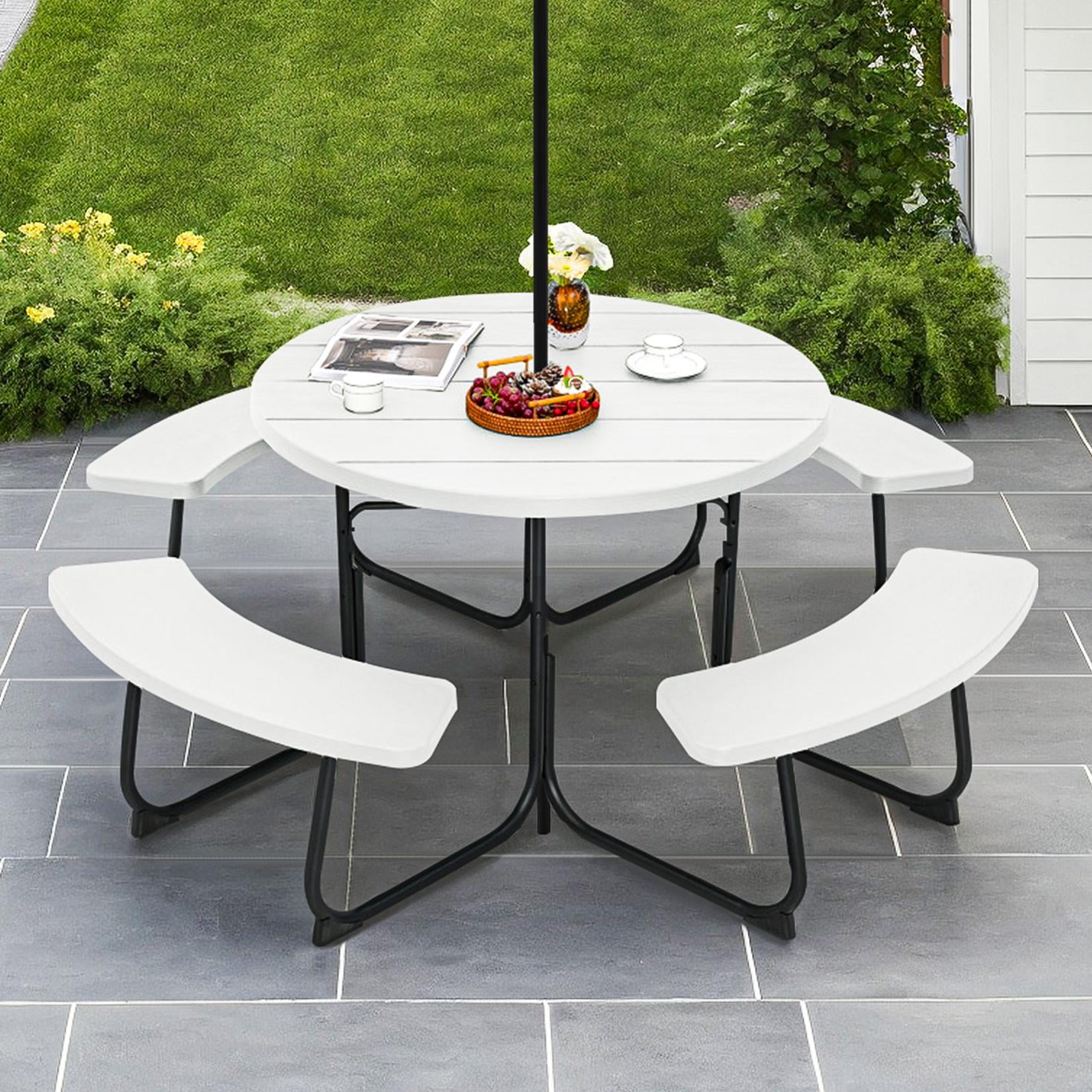 Resenkos 8-Person Outdoor Picnic Table and Bench Set with Umbrella Hole ...