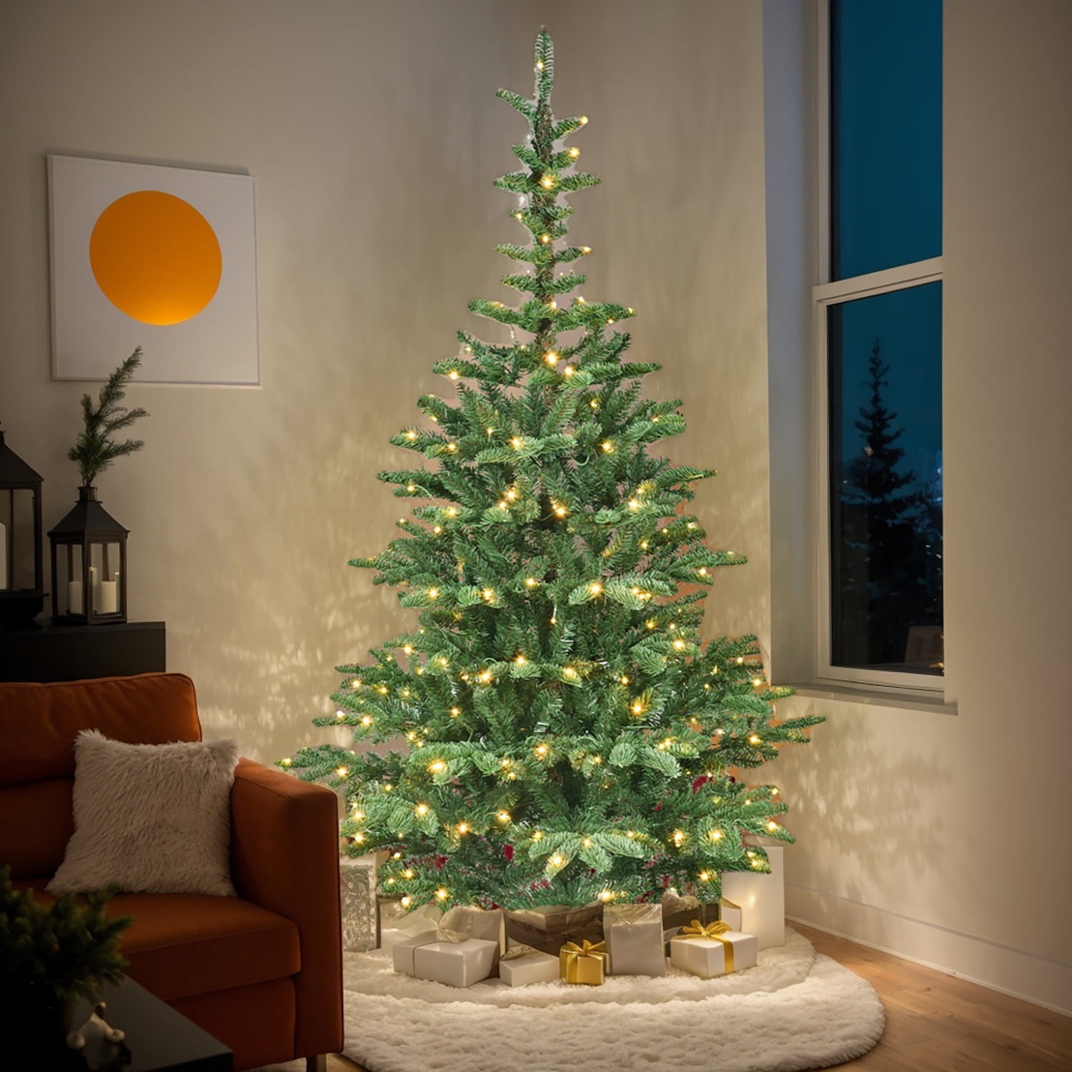 Resenkos 8ft Pre-Lit Artificial Christmas Tree with 1300+ Tips & Hinged ...