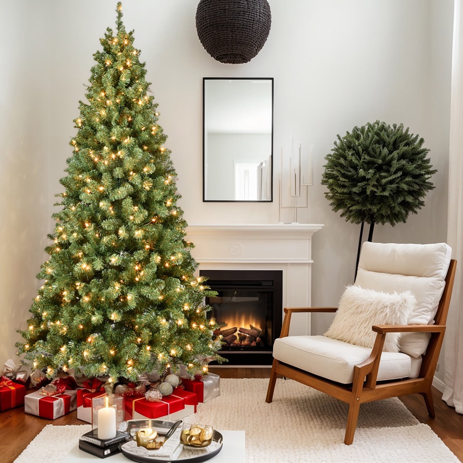 Resenkos 8ft Pre-Lit Artificial Christmas Tree with 1450+ Branch Tips ...