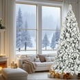 Resenkos 8ft Pre-Lit Flocked Christmas Tree with Snow Tips & Easy ...