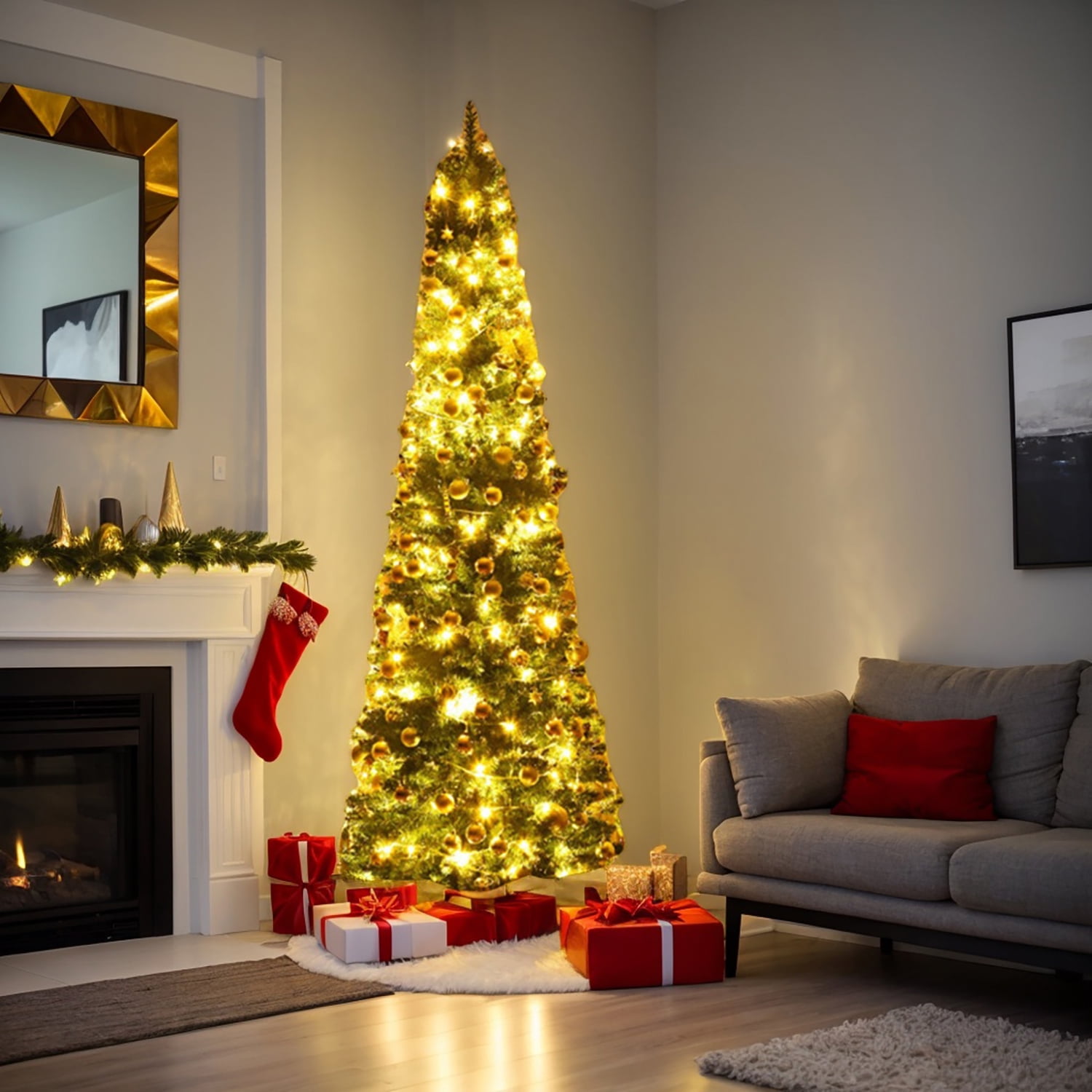 Resenkos 8ft Slim Pencil Christmas Tree - Space-Saving Design for Small ...
