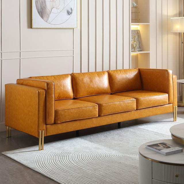 Resenkos 95"W 3-Seater PU Leather Sofa Couch Contemporary with Padded ...