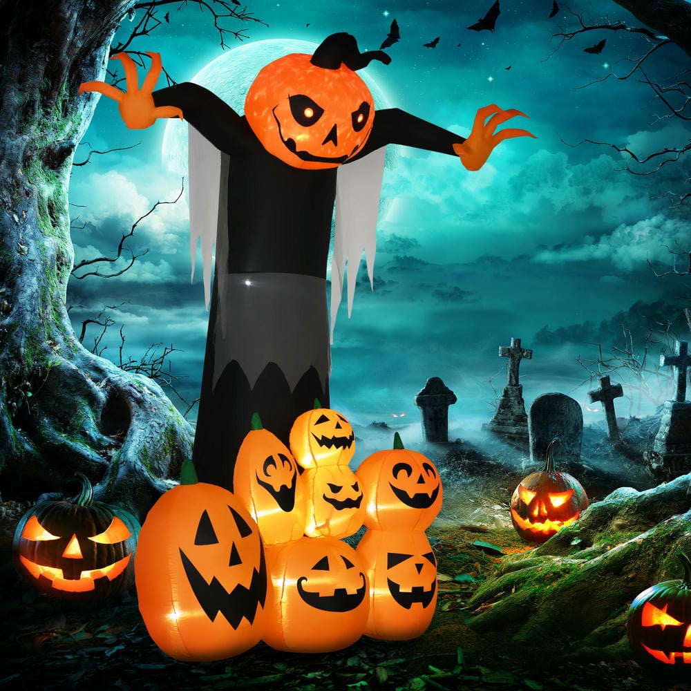 Resenkos 9ft Halloween Inflatable Outdoor Decor, Pumpkin Ghost with ...