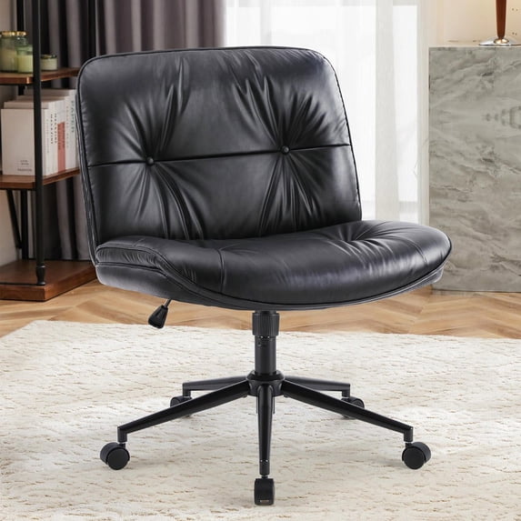 Resenkos Armless Criss-Cross Legged Office Chair, Wide Seat with Wheels ...