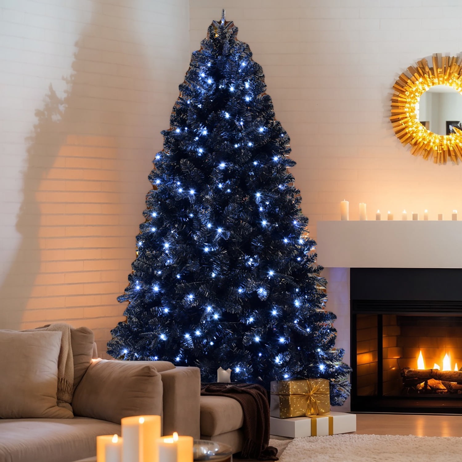 Resenkos Artificial 5ft Black LED-lit Christmas Tree with 1076PE/PVC ...