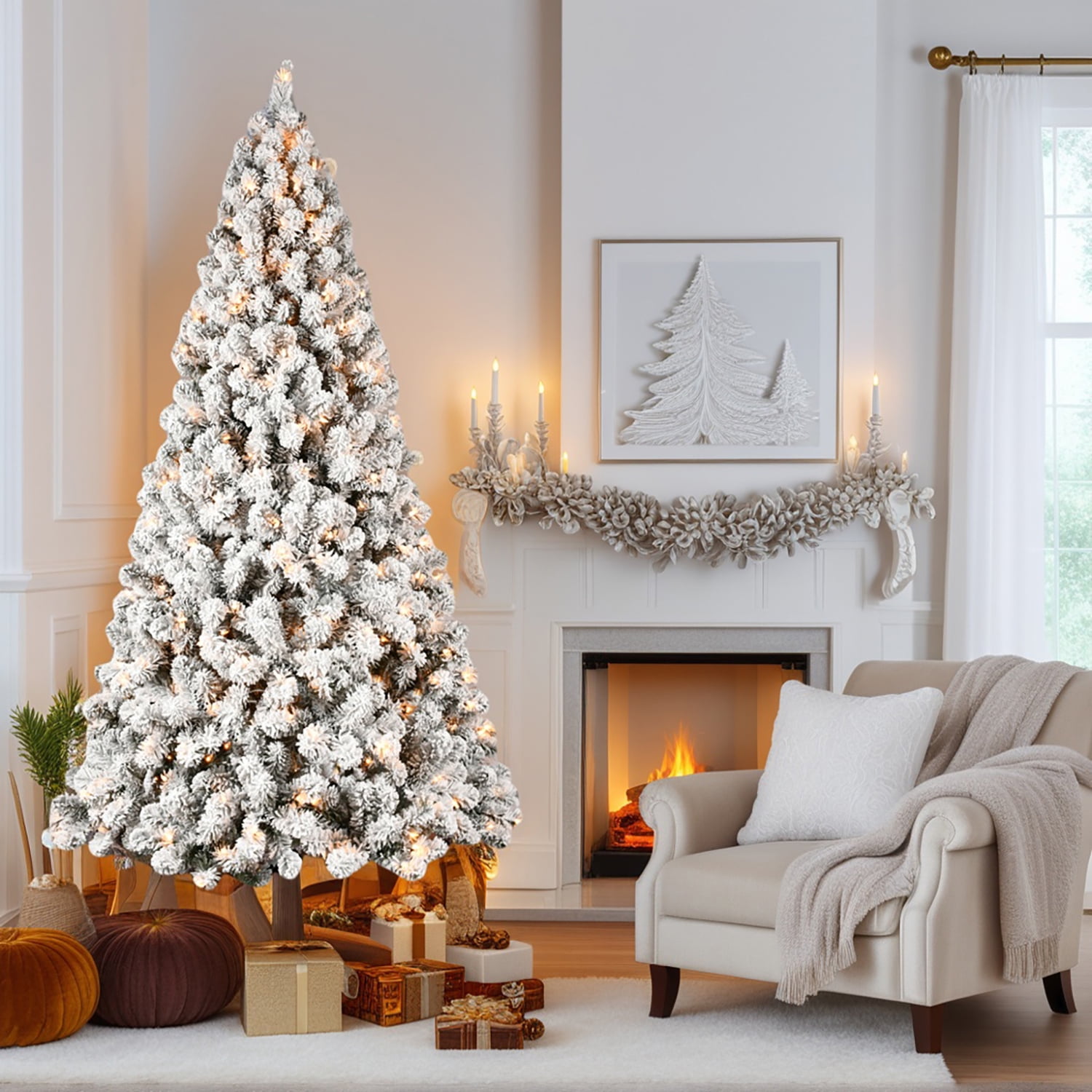 Resenkos Artificial 6ft Flock LED-lit Christmas Tree with 779PVC Mixed ...