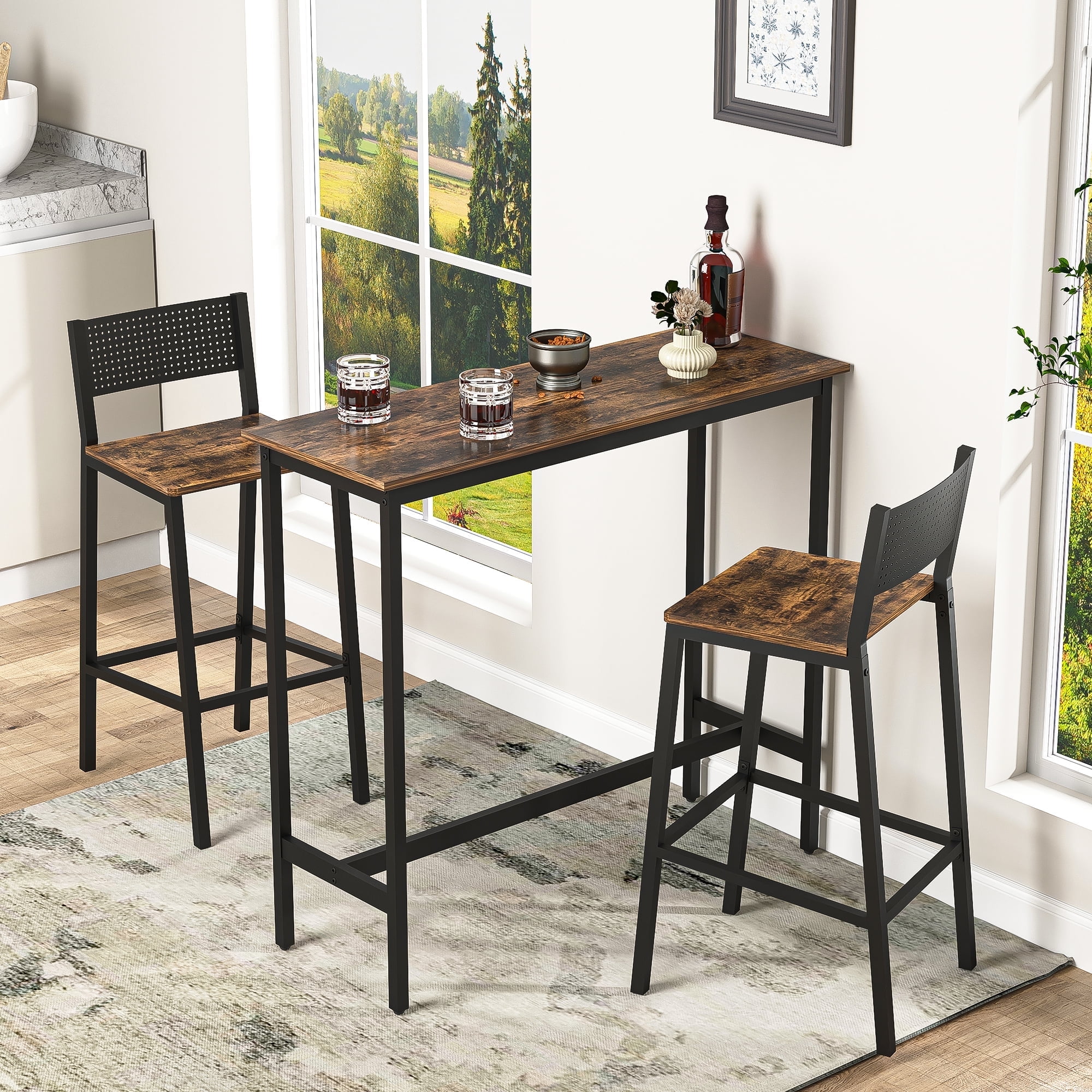 Resenkos Bar Table and Chairs Set with 2 Chairs, Kitchen Dining Room ...