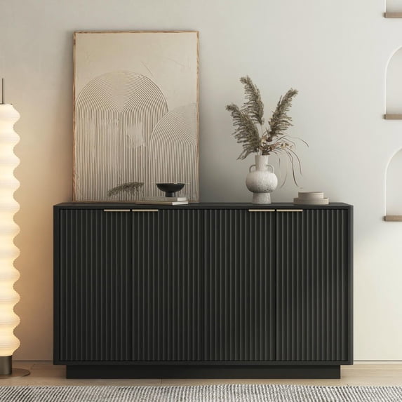 Resenkos Black Modern Buffet Cabinet with Storage & Adjustable Shelves ...