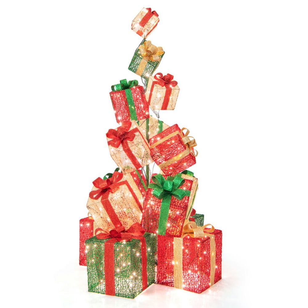 Resenkos Christmas Decor,15 Stacked Lighted Christmas Gift Box Tower ...