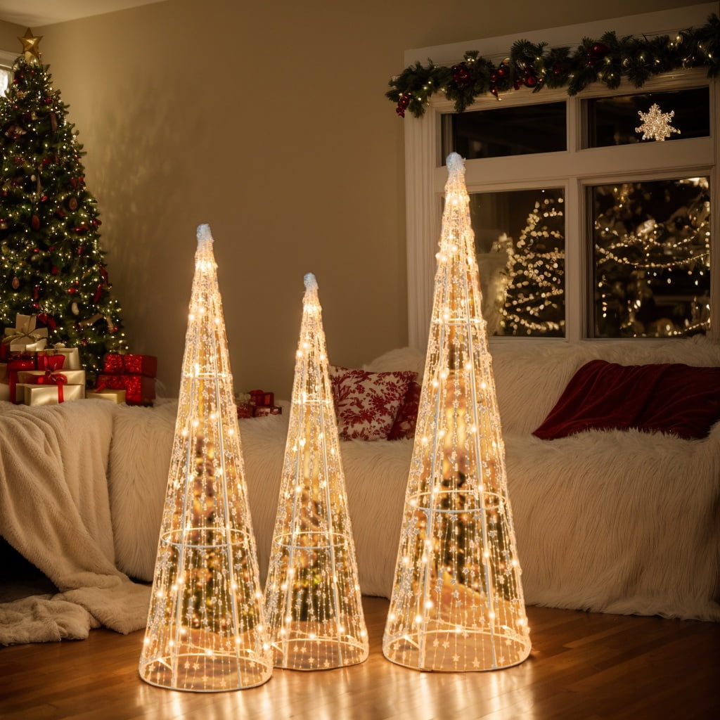 Resenkos Christmas Decor,Set of 3 Pre-lit Christmas Cone Trees with ...