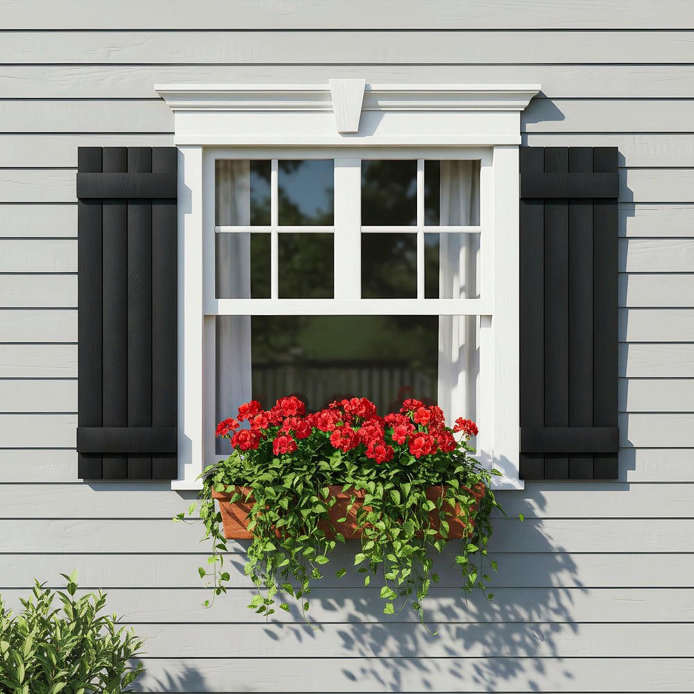 Resenkos Classic Board & Batten Faux Shutters with 2 Horizontal Bars ...
