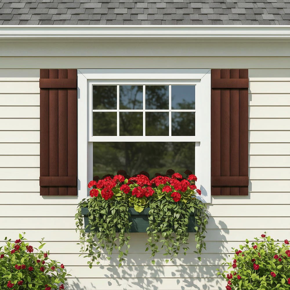 Resenkos Classic Board & Batten Faux Shutters with 2 Horizontal Bars ...