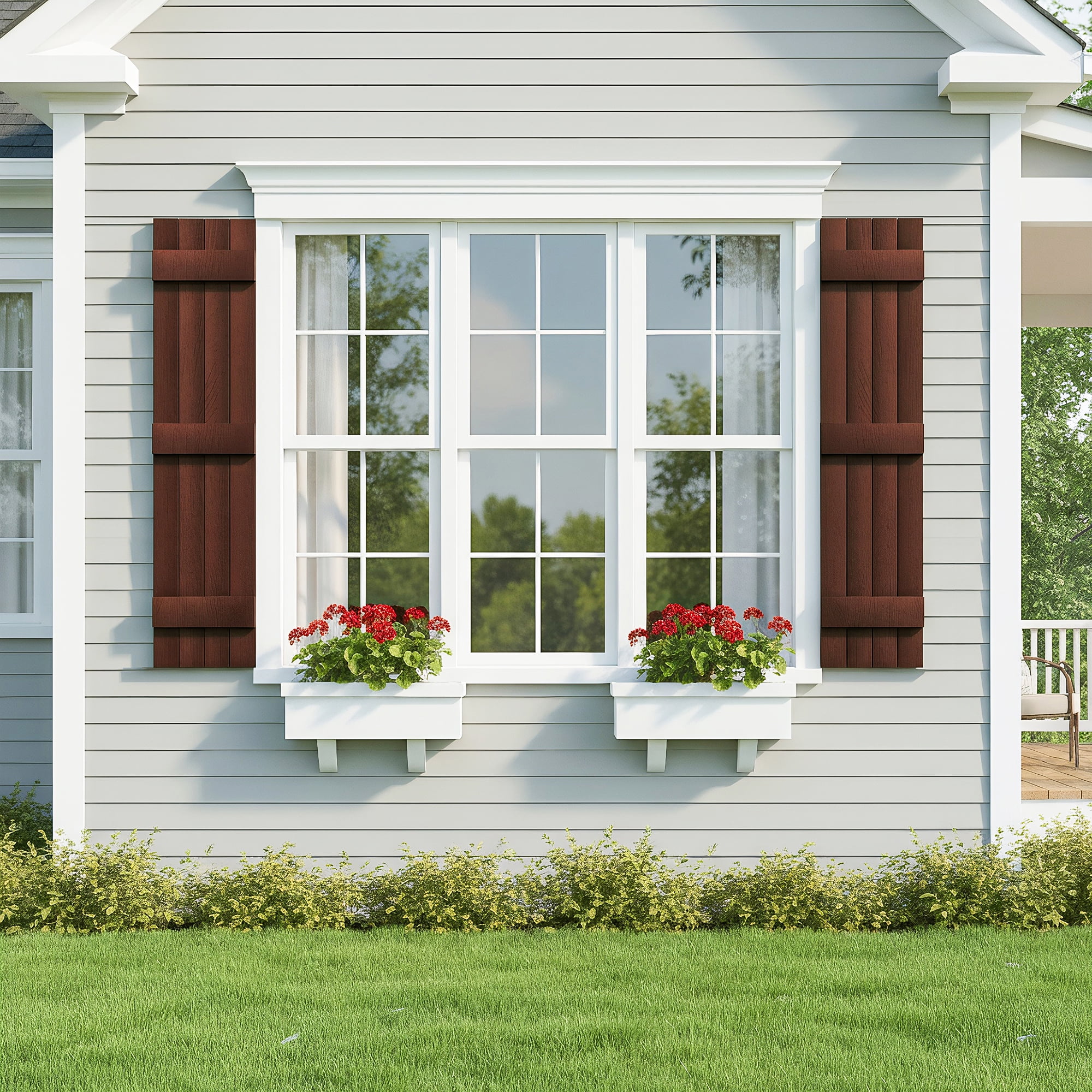 Resenkos Classic Board & Batten Faux Shutters with 3 Horizontal Bars ...