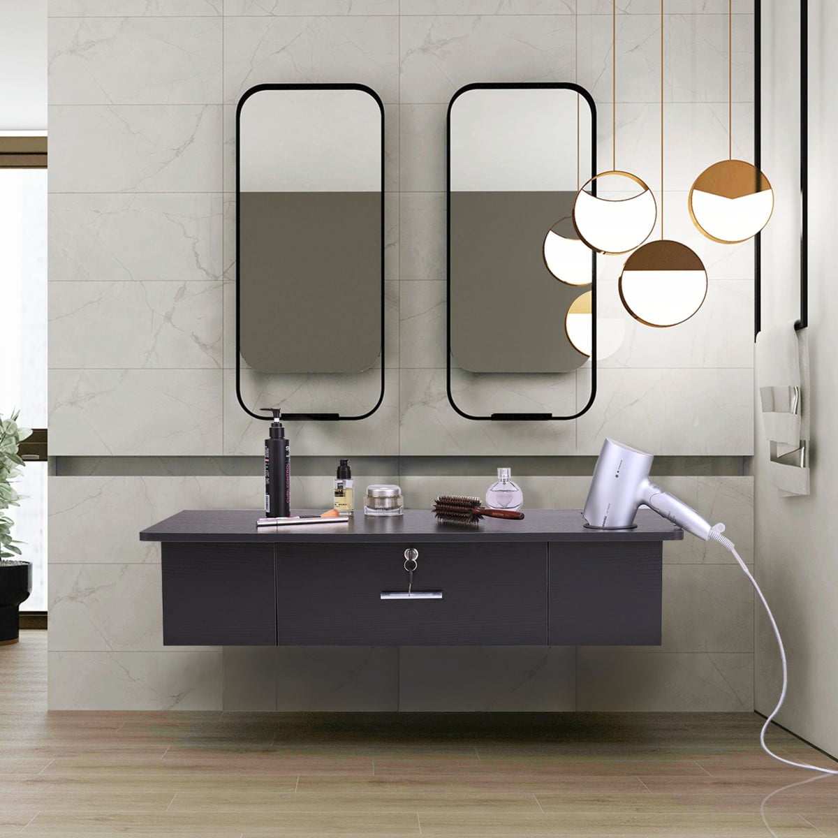 Resenkos Classic Wall-Mounted Styling Station with Drawer and Tool ...