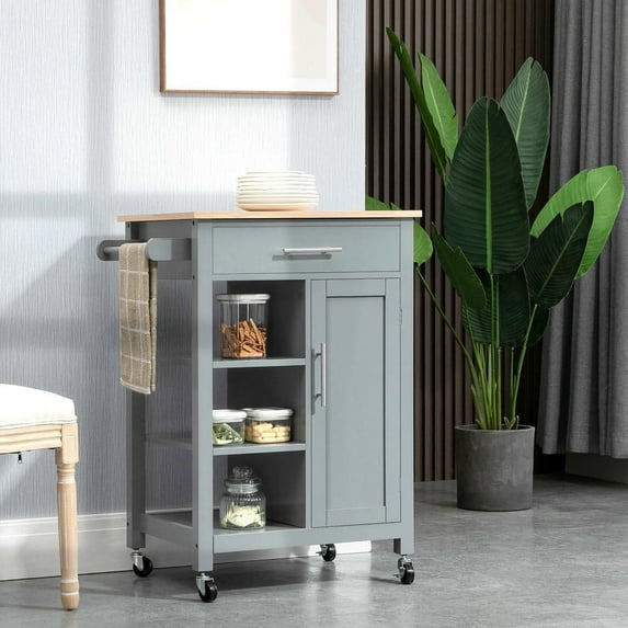 Resenkos Compact Kitchen Island Cart on Wheels, Features a Solid Wood ...