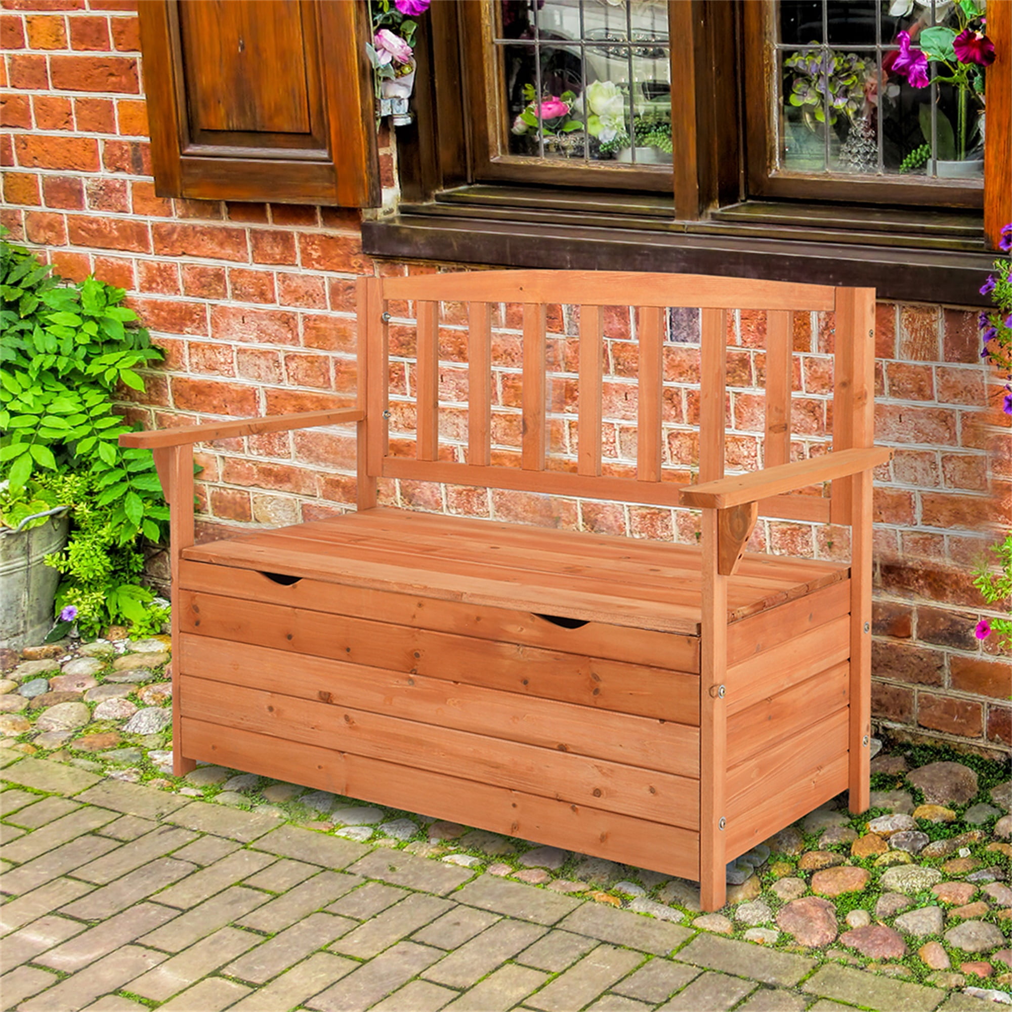 Resenkos Deck Box Bench, Storage Box with Backrest Armrest, All-Weather ...
