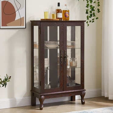 4 Tier Tempered Glass Display Cabinet Double Glass Door with Lock ...