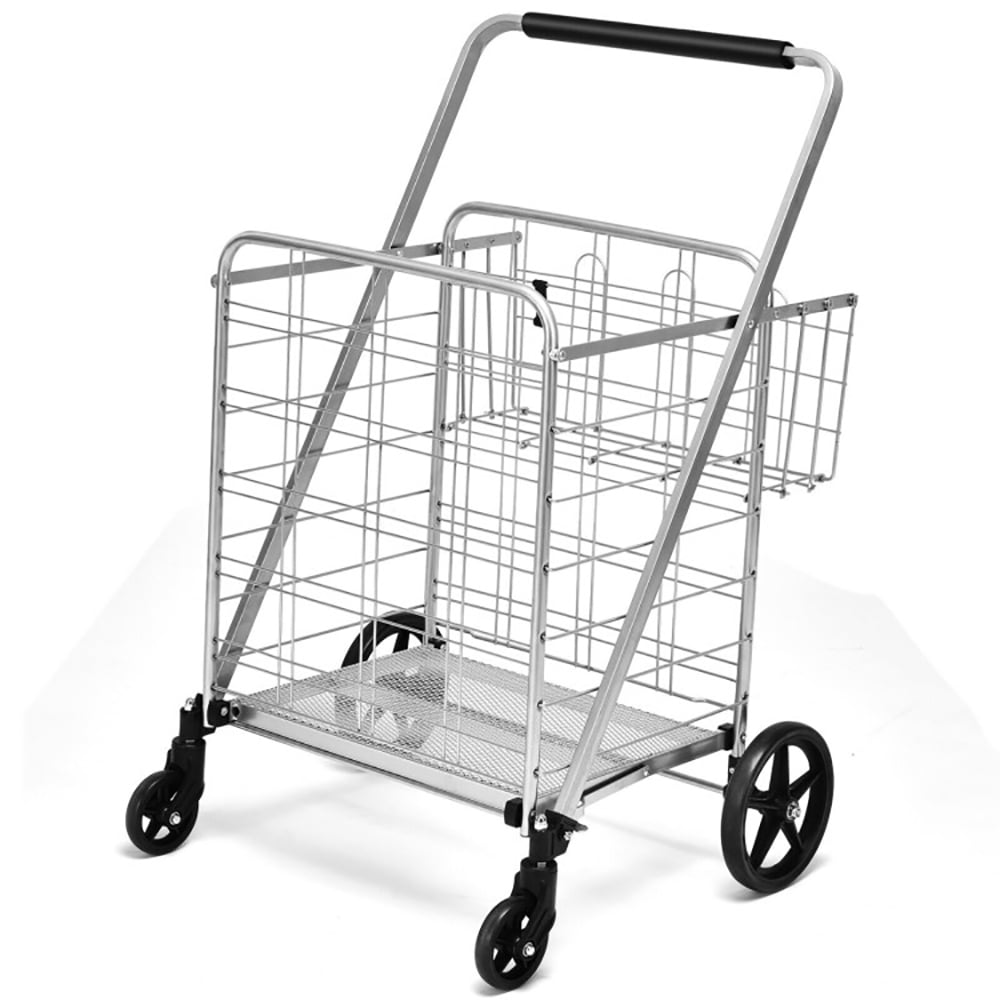 Resenkos Heavy Duty Folding Utility Shopping Double Cart-Silver, Shopping Carts for Groceries ...