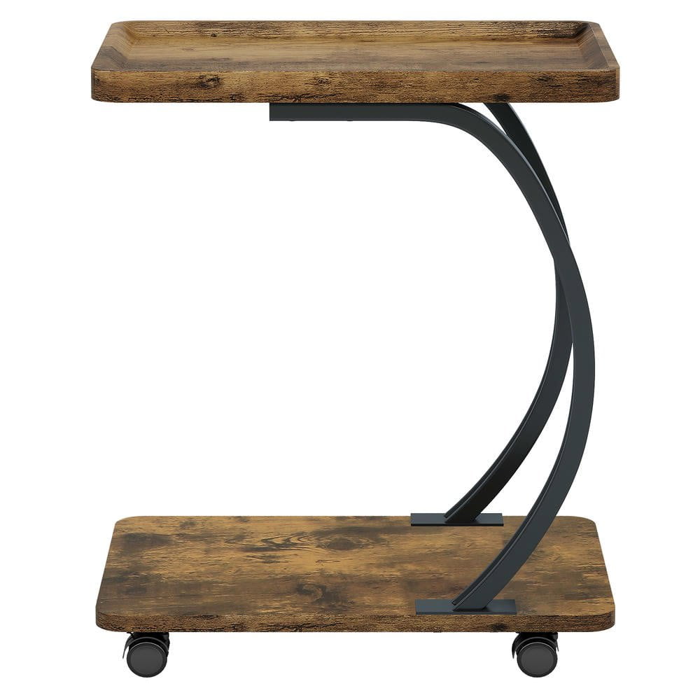 Resenkos Industrial C-Shaped End Table with Wheels, 2-Tier Rolling ...