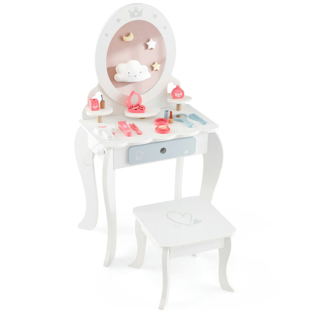 Resenkos Kids 2-in-1 Princess Makeup Table and Chair Set with Removable ...