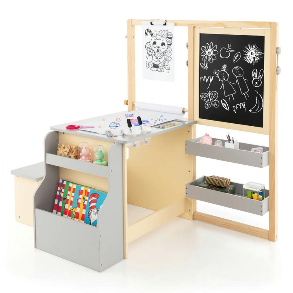 Resenkos Kids Art Center Wooden Table Bench Set-Gray, Small Folding ...