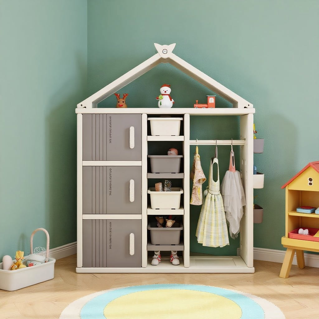 Resenkos Kids Costume Storage Closet with Storage Bins and Shelves and ...