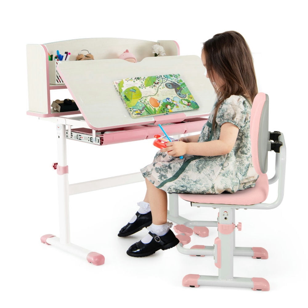Resenkos Kids Desk and Chair Set with Adjustable Height and Tilted ...