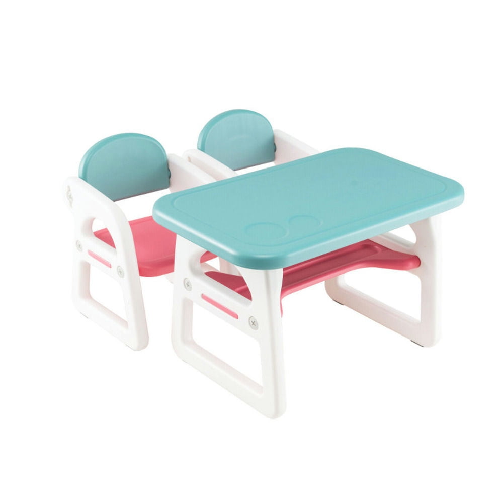 Resenkos Kids Table and Chair Set with Building Blocks-Pink & Blue ...