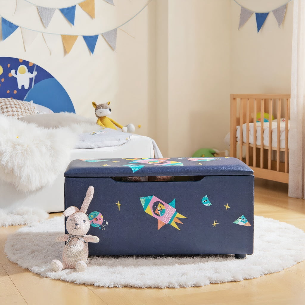 Resenkos Kids Wooden Upholstered Toy Storage Box with Removable Lid ...